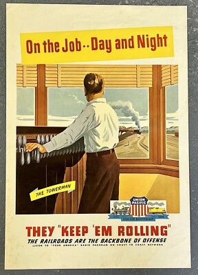 WWII WW2 Original War Poster Union Pacific Railroad Travel Keep 'Em ...