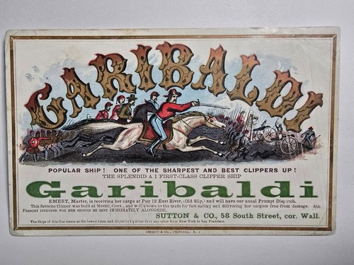 1860s Garibaldi Sutton Clipper Ship Card Emery Master New York San ...