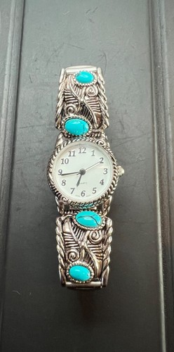 Vintage Avon Western Stretch Watch Women Silver Tone w/Faux Turquoise ...