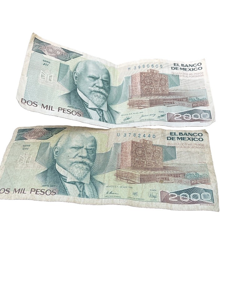 mexican Pesos 2 2000 Pesos Bills From 1985 And 1989 4000 Pesos Total | eBay
