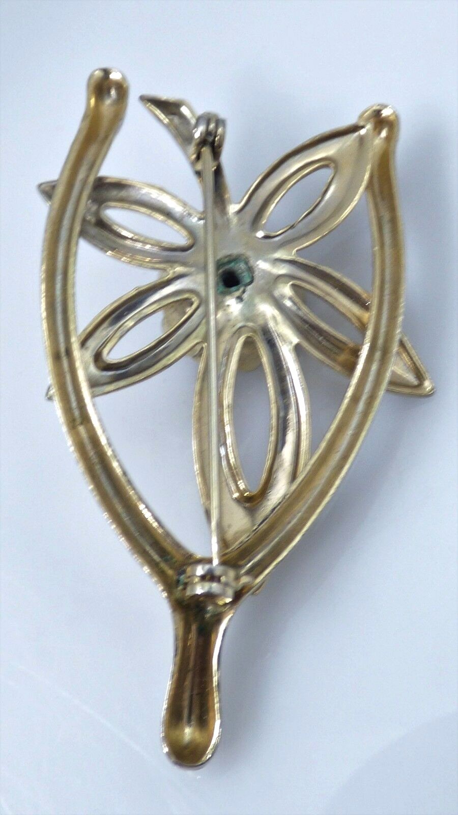 Lucky Wishbone Flower Brooch Pin Gold Tone Metal Layered Vintage Unique ...