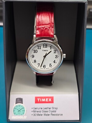 New Working Timex Indiglo Ladies Red Leather Band Calendar Wristwatch ...
