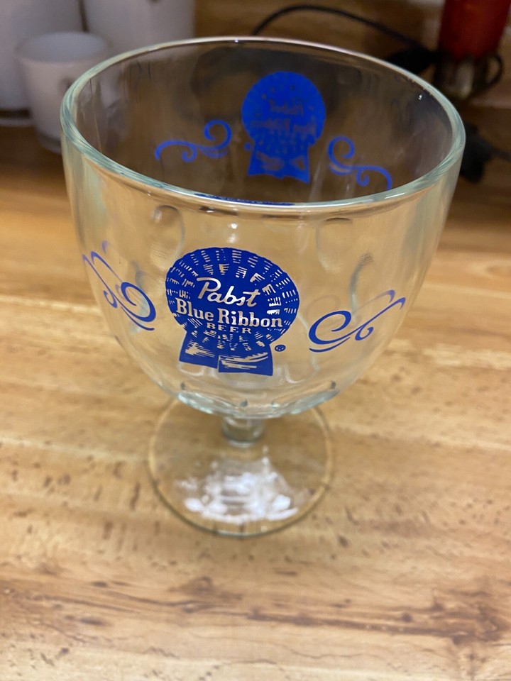 Vintage Pabst Blue Ribbon Glass Beer Thumbprint Goblet Mug stemware | eBay