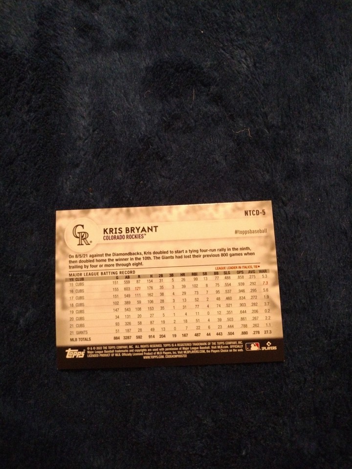 2022 Topps International Trading Card Day #NTCD-5 Kris Bryant | eBay