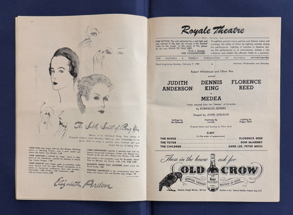 February 9 1948 Royale Theatre Playbill Medea Judith Anderson Dennis ...