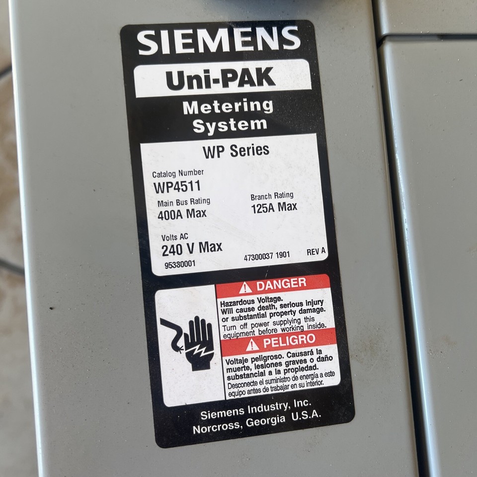 Siemens WP4511 Uni-pak 400A 5 Position 1PH max 125A/ea 4 Jaw RINGED ...