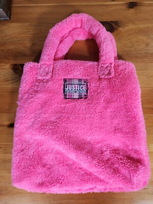 Justice Girls Pink Sherpa Tote 14" W x 15" H Bag Purse NEW F1 | eBay