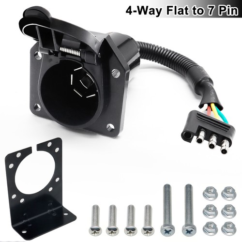 4 Pin Flat to 7 Way Round RV Trailer Truck Adapter Wiring Plug Mounting ...