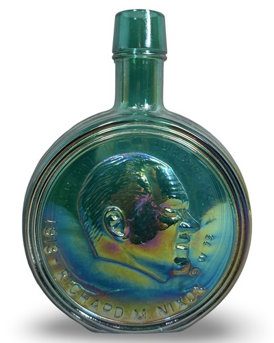 Vintage Wheaton Glass Richard Nixon Green Carnival Glass Liquor ...