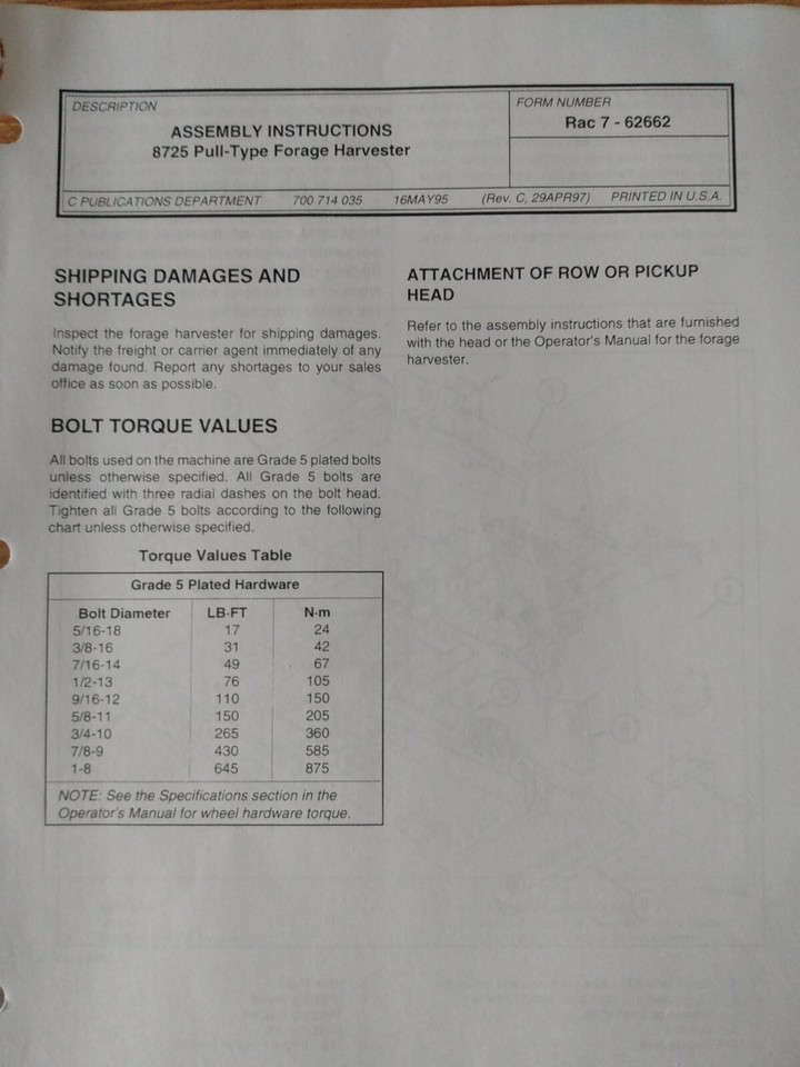 Case IH Assembly Instructions 8725 Forage Harvester | eBay