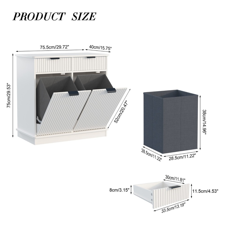 Double Tilt Out Laundry Hamper Cabinet with 2 Drawers & 2 Baskets for ...