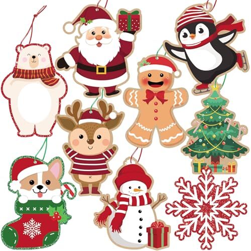 Christmas Gift Tags, 63Pcs Christmas Hanging Labels with String, Cute A ...