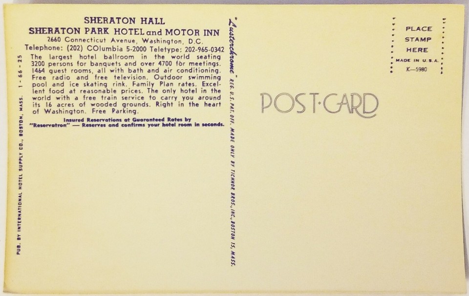 Sheraton Hall Park Hotel and Motor Inn Washington, DC Postcard | eBay