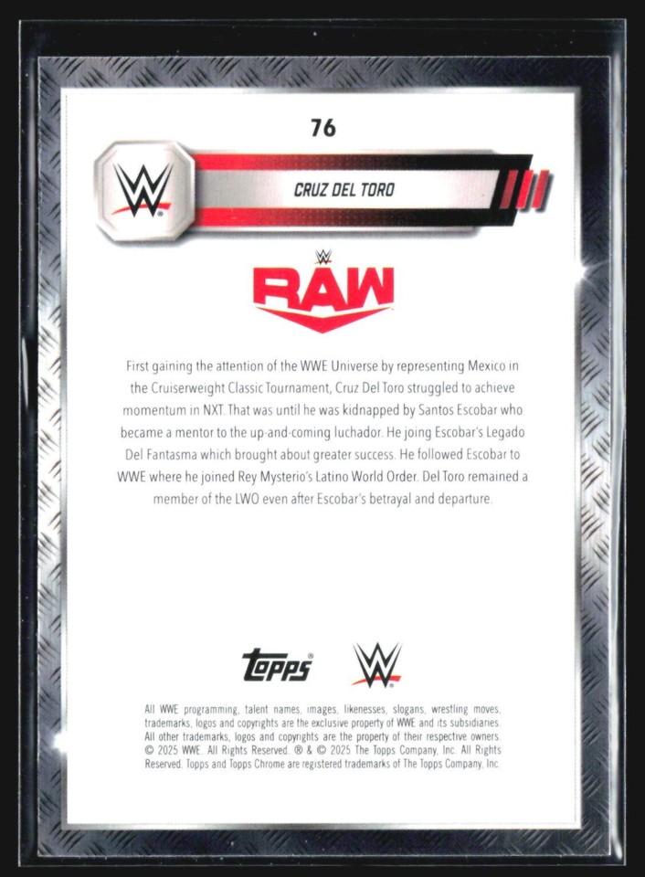 2025 Topps Chrome WWE Cruz Del Toro Black & White Refractor #76 | eBay