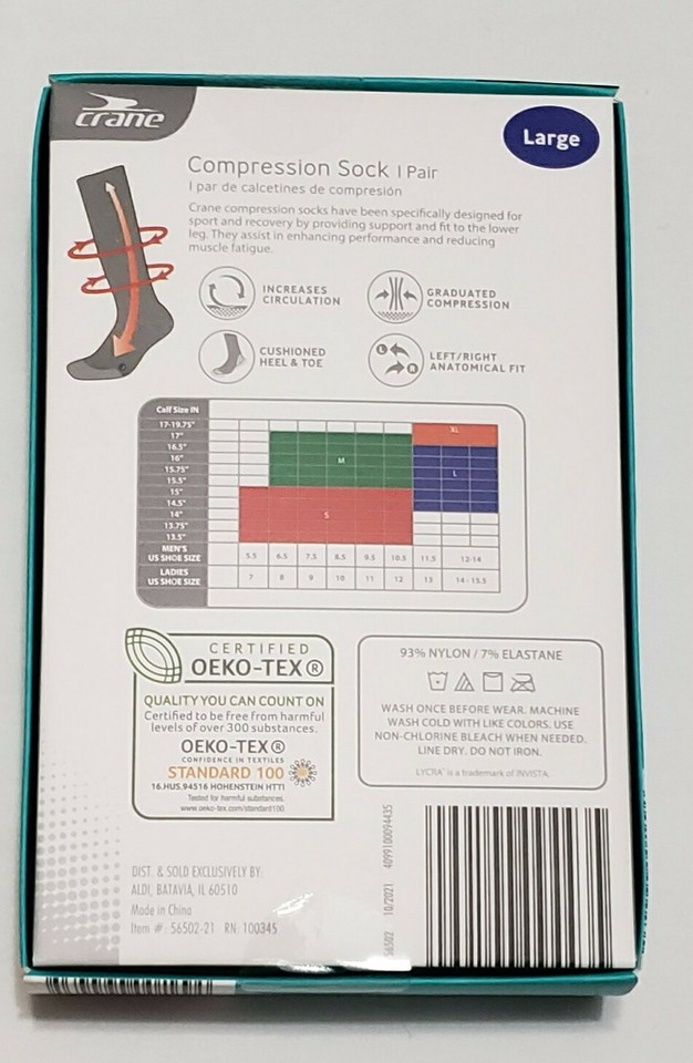 Nwt Crane unisex over the knee Compression Sock color* Black/Grey Large ...