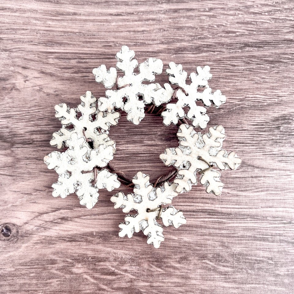 Wooden Glitter Vintage Style Snowflake Candle Ring / Wreath 1.5" Inner ...