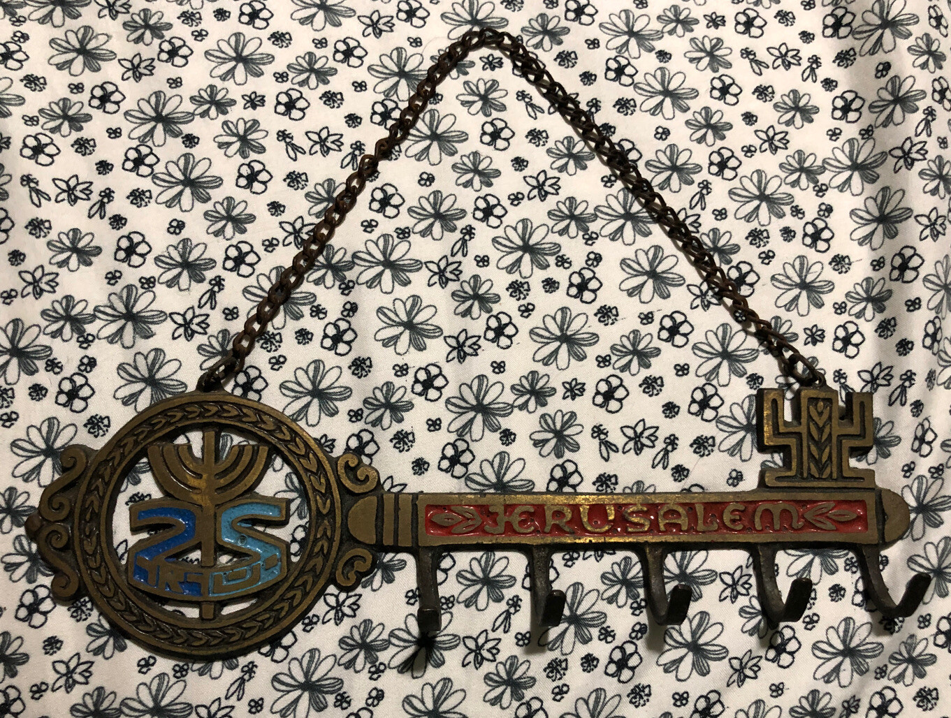 Vintage Jerusalem Key Holder Rack with 5 Hooks Metal Menorah | eBay
