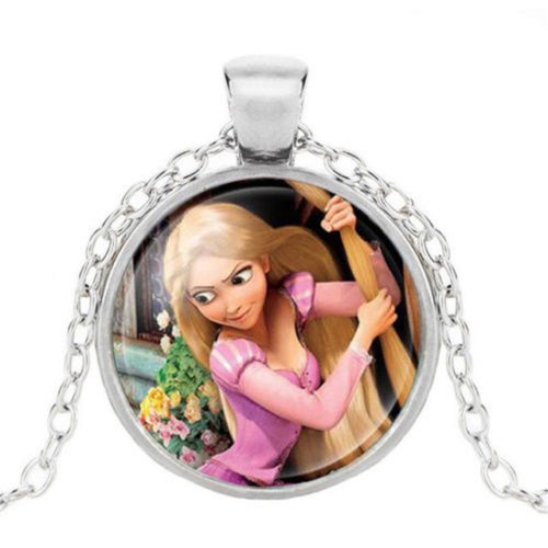 NEW Tangled Princess Rapunzel Pendant Glass Charm Necklace Silver Chain ...