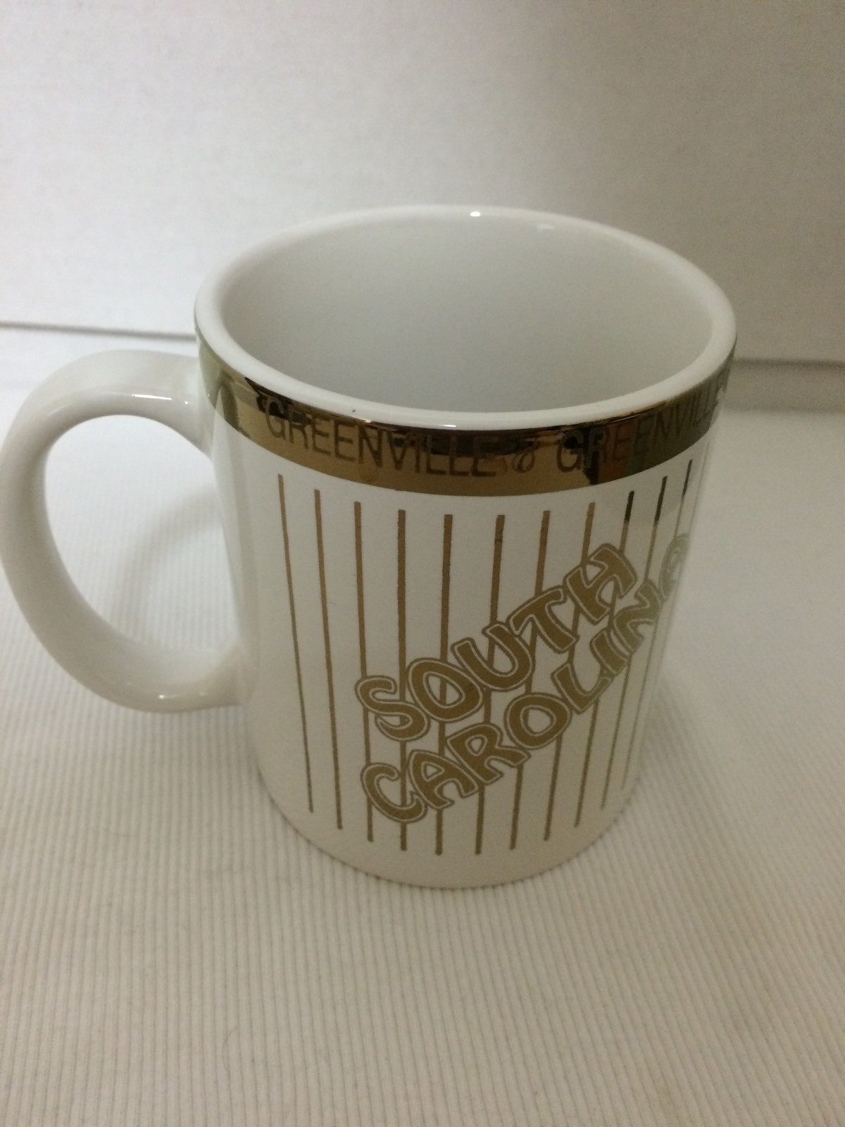 Souvenir Coffee Mug Cup White w Gold Trim Greenville South Carolina 10 ...