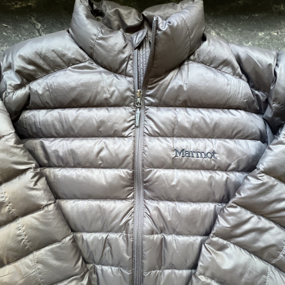 Marmot Jacket Mens Medium Gray Down Puffer Charcoal Grey Quilted 700 ...