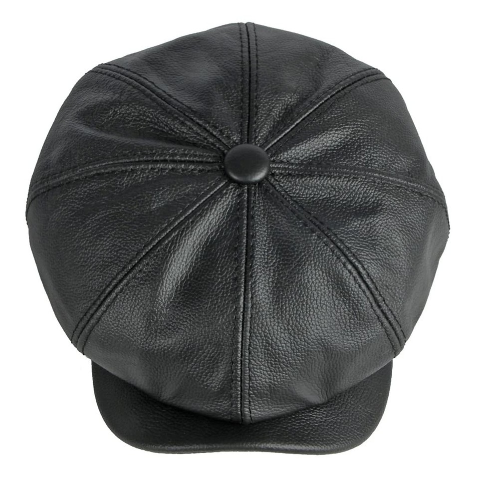 Men's Genuine Leather Newsboy Hat Ivy Caps 8 Panel Beret Cabbie Hat One ...