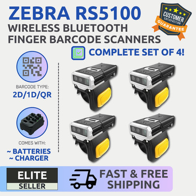 SET of 4 Zebra RS5100 Bluetooth Finger Barcode Scanners, RS51B0 w ...