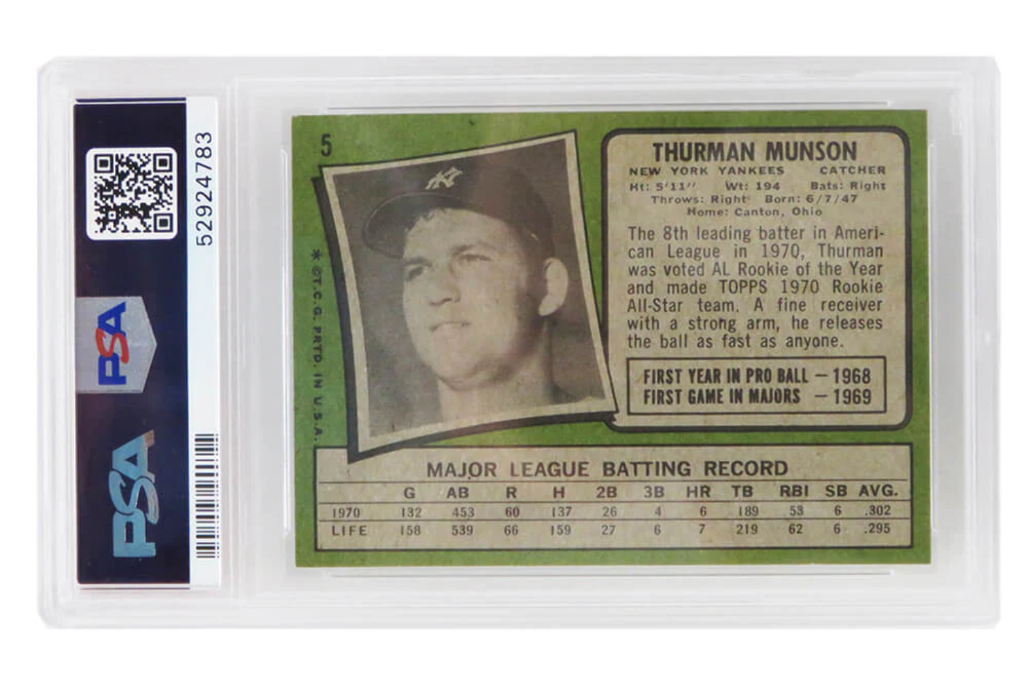 Thurman Munson (New York Yankees) 1971 Topps All Star Rookie Card #5 ...