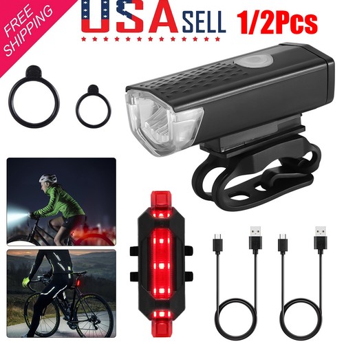 USB Rechargeable LED Bicycle Headlight Cycling Bike Front Rear Tail Flash Lamp | eBay