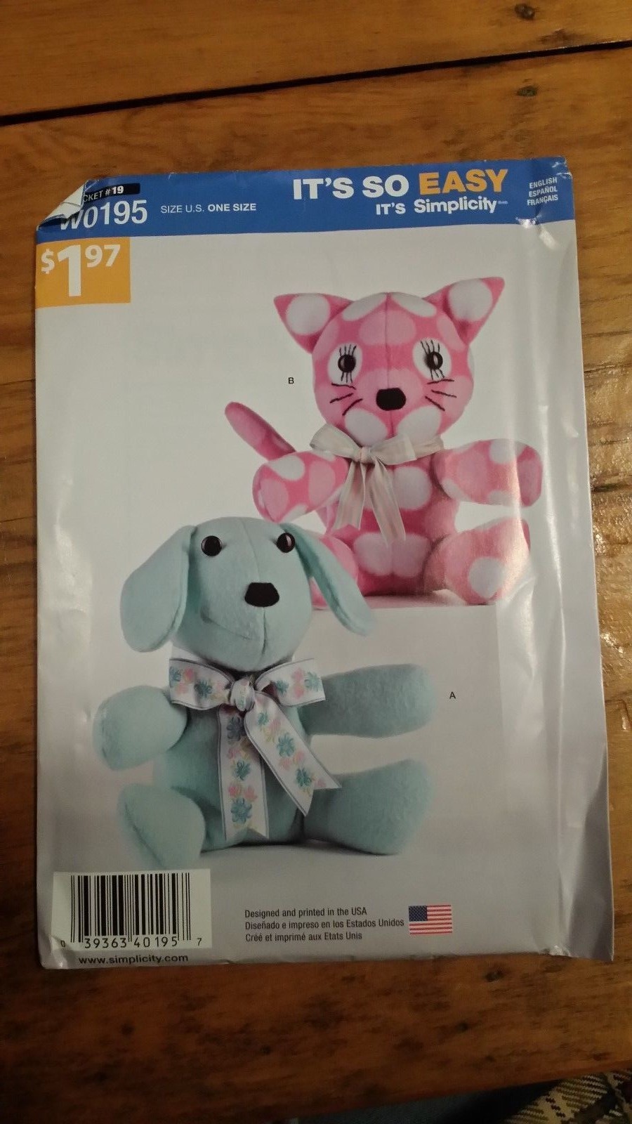 SIMPLICITY CAT DOG DOLL PATTERN W0195 SIZE ONE UNCUT FREE SHIPPING | eBay