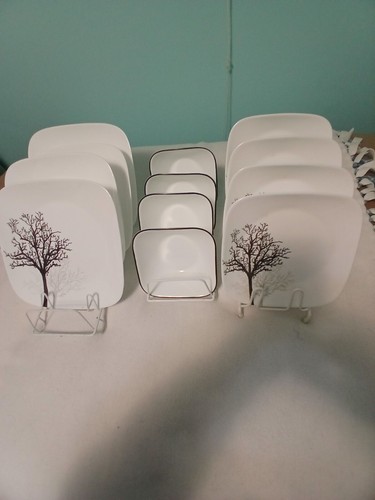 FREE SHIPPING!! Corelle Timber Shadows Square 12-Pc. Dinner Set MINT ...