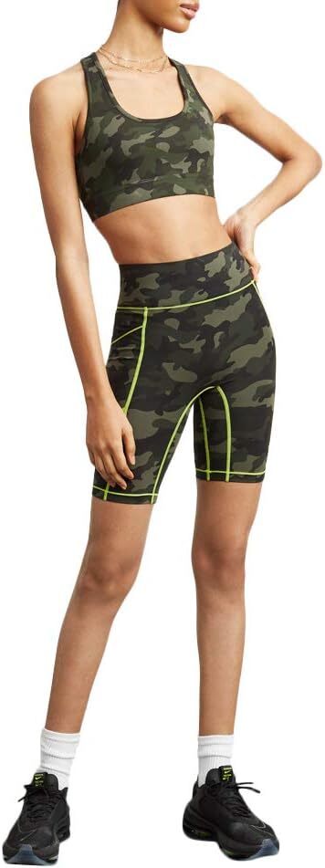 Bandier x All Access Center Stage Pocket Biker Short, Olive Camo Green ...