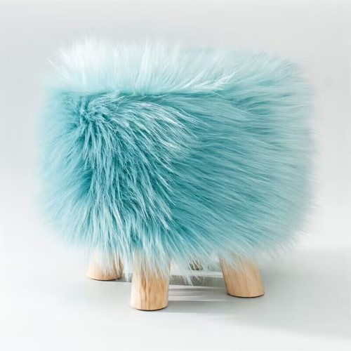 Luxury Faux Fur Round Footstool Cover Home Soft Furry Stool Chair Seat ...