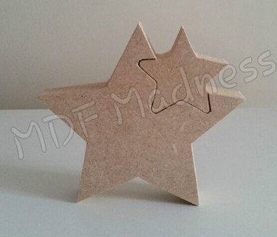 WOODEN CRAFT SHAPE. MDF STAR WITH STAR INSERT. 18MM FREE STANDING | eBay UK