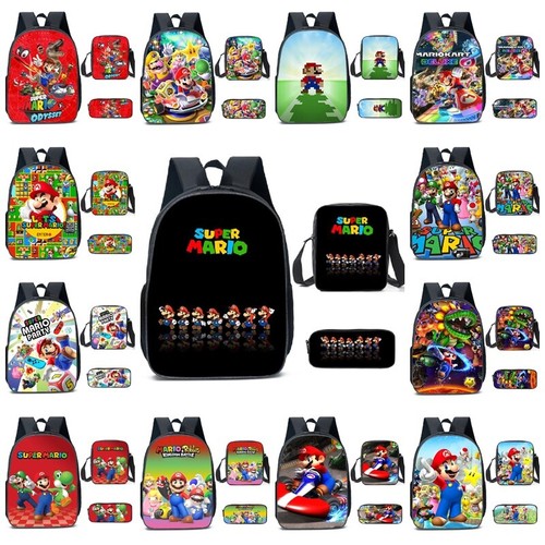 3PCS LET'S SUPER MARIO ! Backpack Shoulder bag Pencil Case School Bag ...
