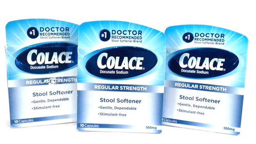 3 Colace Regular Strength Stool Softener 100 mg Capsules 10 Ct Exp 2025 ...