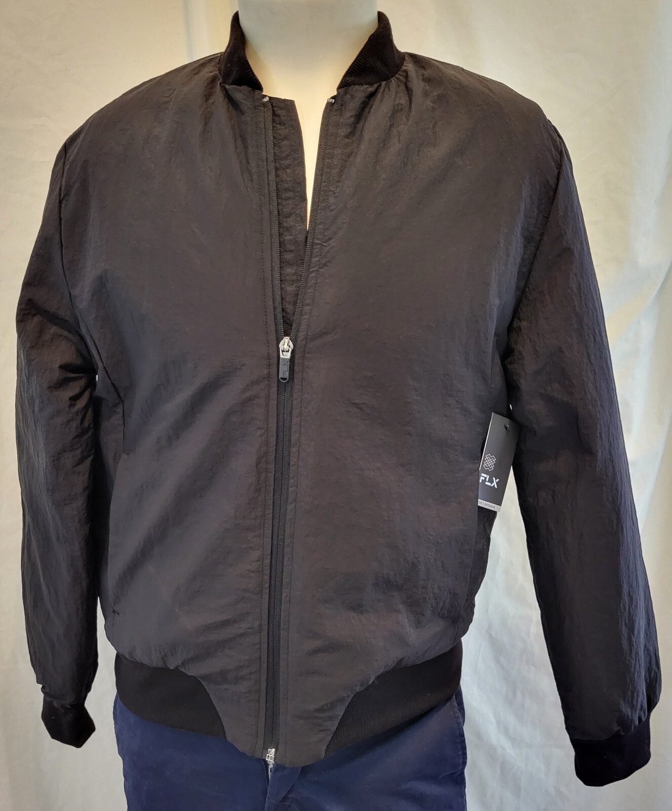 FLX Mens Small Black Lightweight Water Repellant Bomber Jacket New With ...