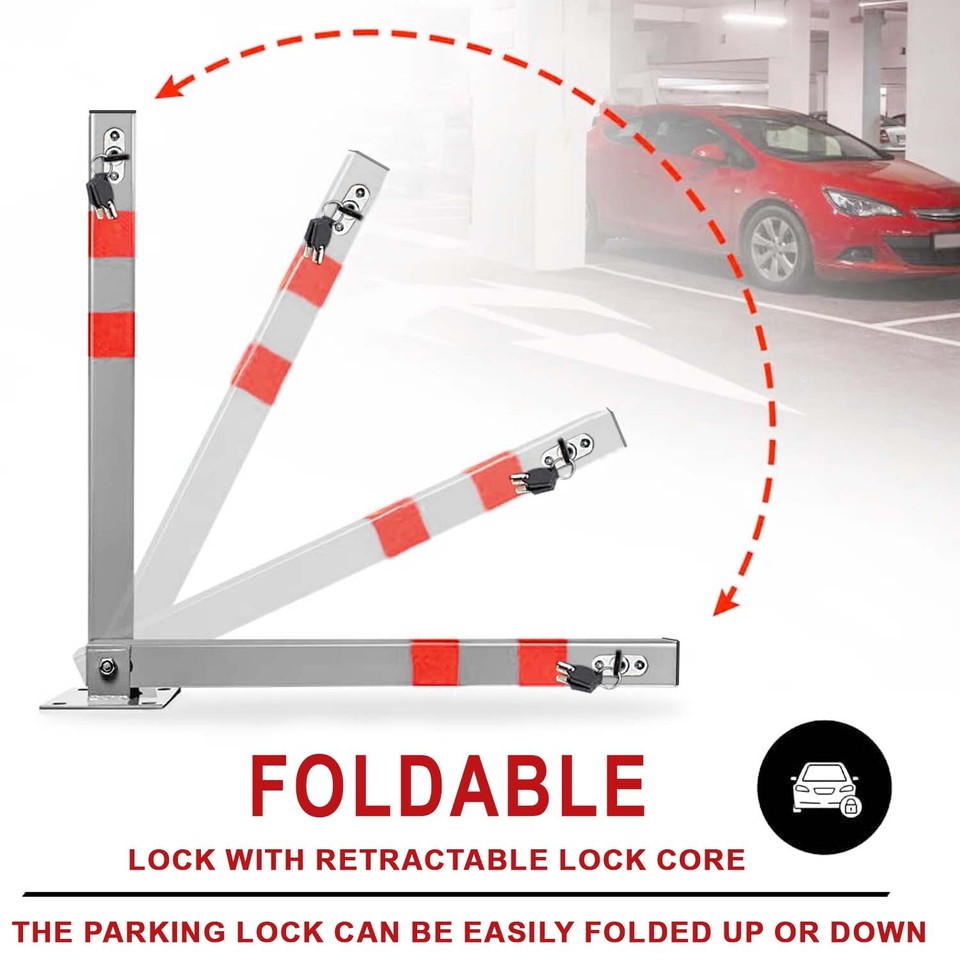 LOCKABLE FOLDING CAR PARK BARRIER DRIVEWAY SECURITY BOLLARD POST, SET ...