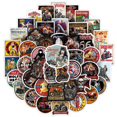 20 Random Motorcycle Pinup Girl Decals Classic Automotive Stickers ...