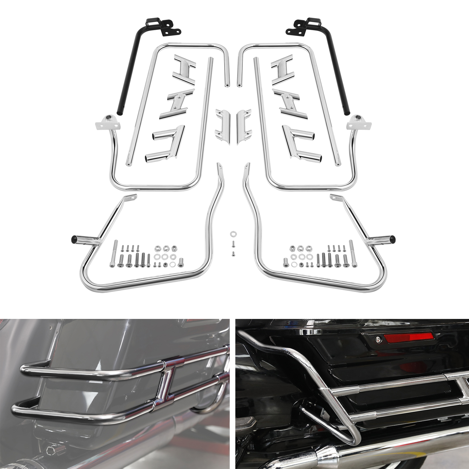 Chrome Saddlebags Bracket Guard Set Support Bar Fit For Harley Touring ...