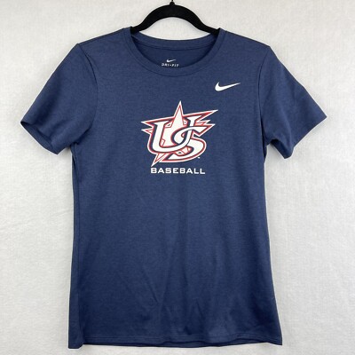 Nike US Baseball Top Women Small S Blue Short Sleeve Crew Neck Logo ...