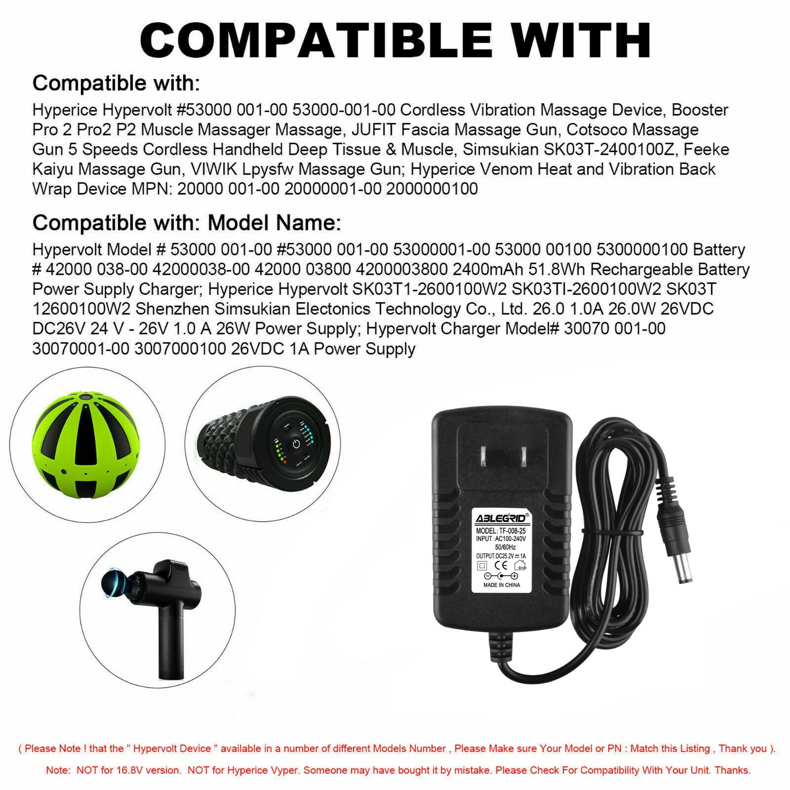 25.2V AC DC Charger For Hyperice Hypervolt HPI5300000100 53000 001-00 ...