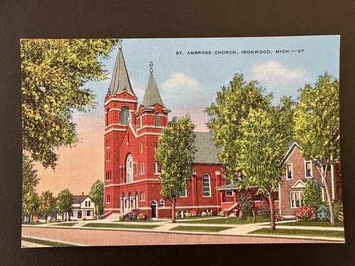 ST. AMBROSE CHURCH, IRONWOOD, Michigan Postcard MI75 | eBay