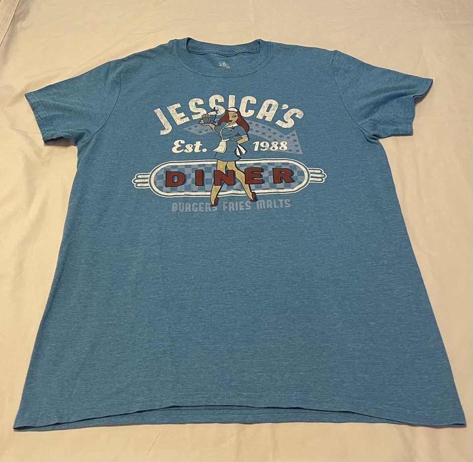 Disney Parks Jessica Rabbit Jessica’s Diner Tee Shirt Medium Blue Short ...