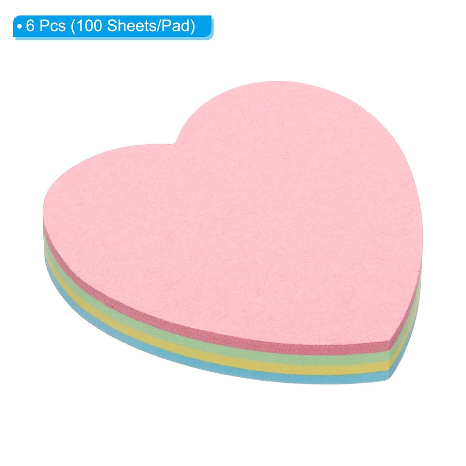 6Pcs 2.7"x2.7" Heart Shape Sticky Notes 100 Sheets/Pad Memo Pads 4 ...