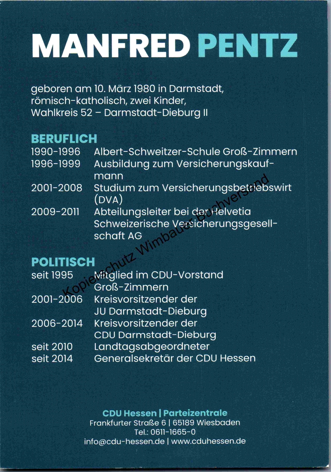 Original Autogramm Manfred Pentz MdL Hessen CDU /// Autogramm Autograph ...