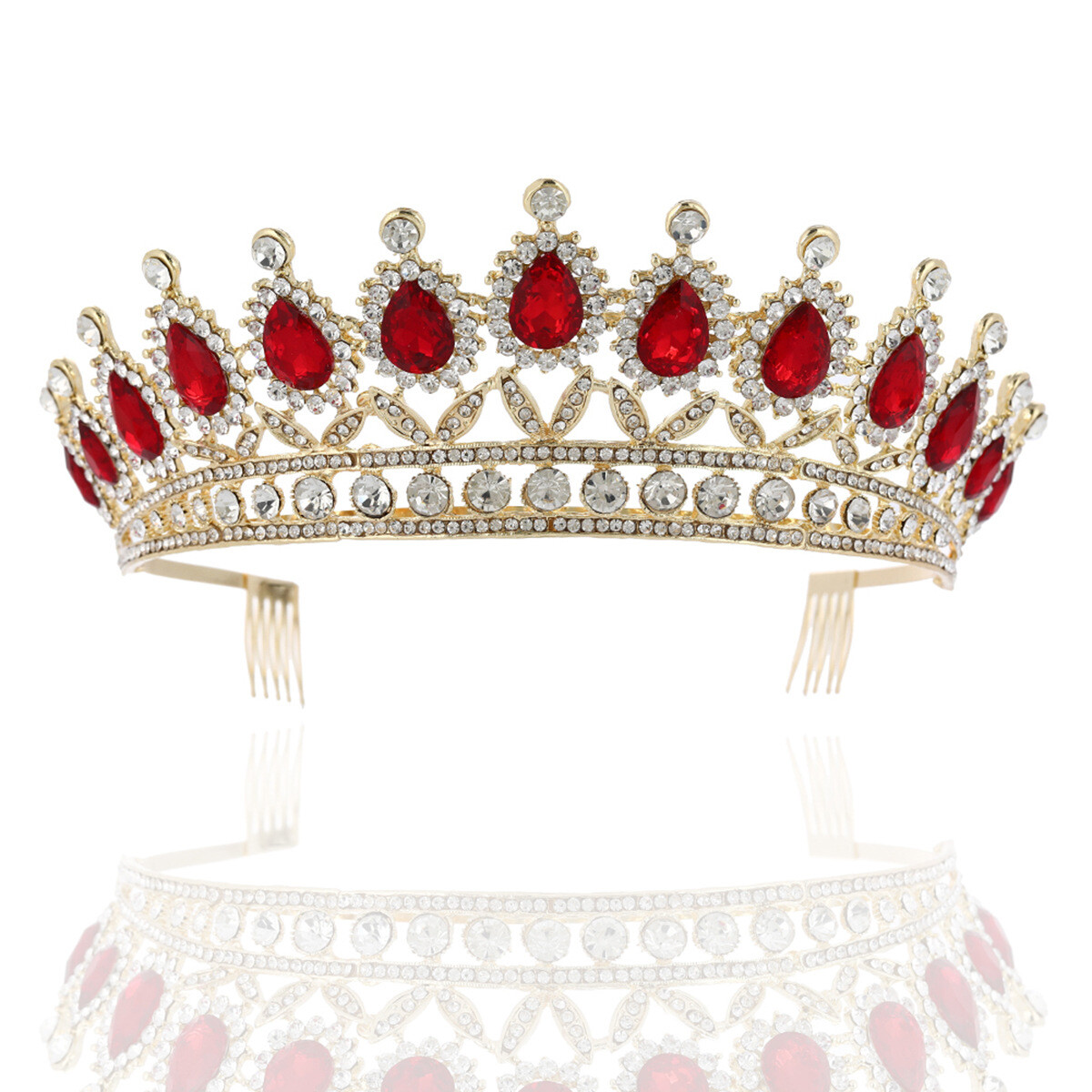 6.5cm Tall Large Drip Crystal Tiara Crown Wedding Prom Queen Princess ...