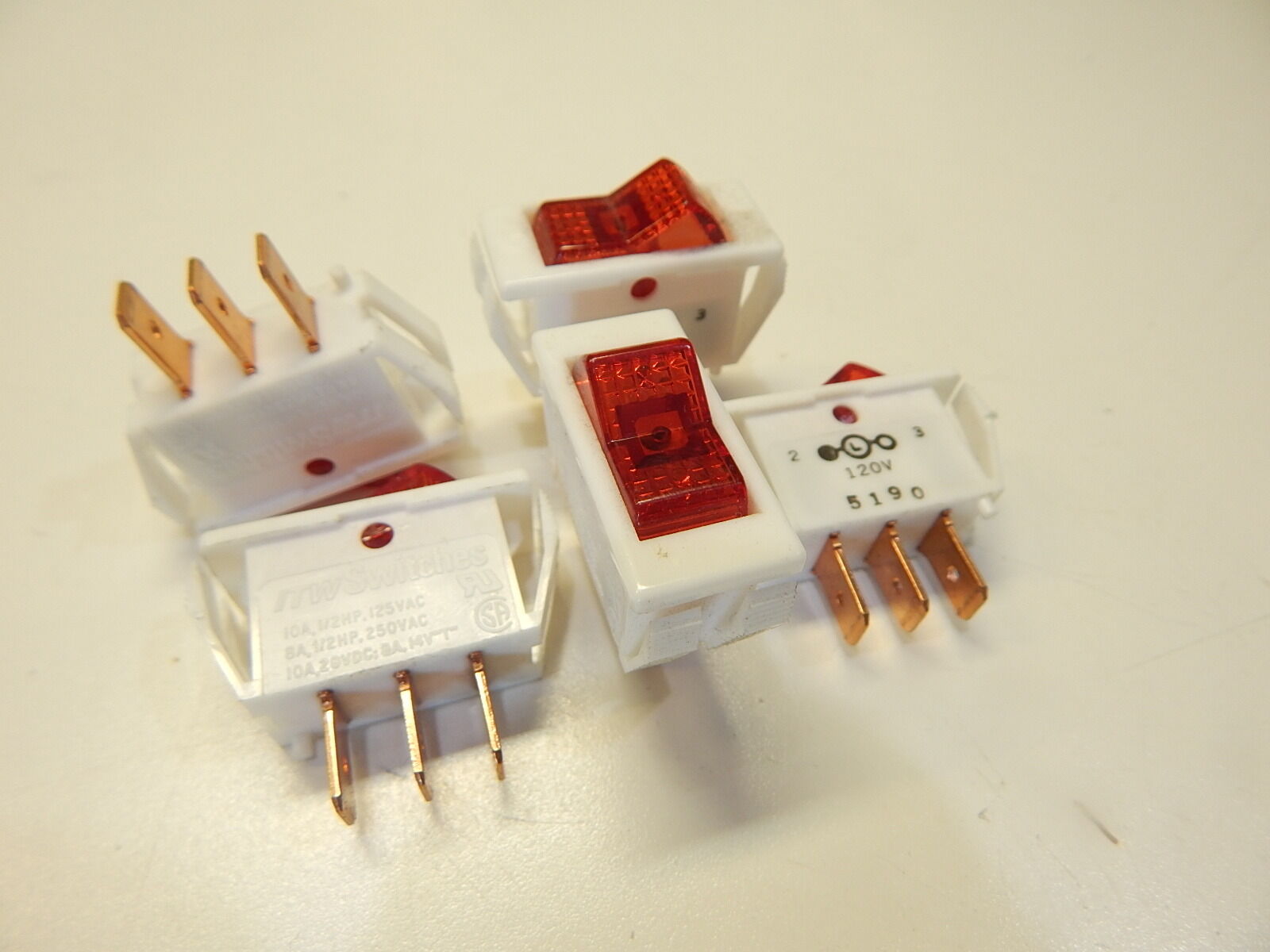 ITW SWITCHES RED LAMPED ROCKER SWITCH 120VAC 10 AMP - YOU GET 5 PIECES ...