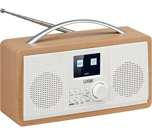 Logik FM DAB Radio Portable Retro Style Alarm Clock L45DABW23 - White ...