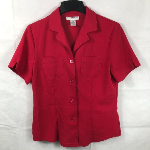 Sag Harbor STRETCH Red Button Up Short Sleeve Collared BLOUSE Top ...