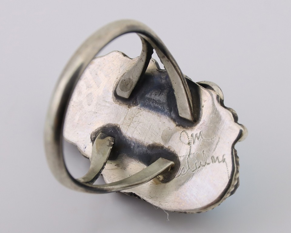 Navajo Ring 925 Silver Sleeping Beauty Turquoise Signed Justin Morris C ...
